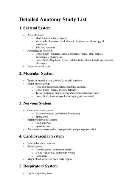 Detailed Anatomy Study List | Daniela Torres | uDocz