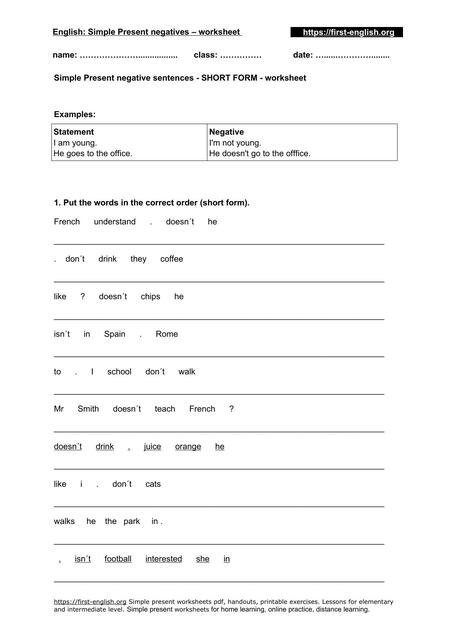 simple present 85 negatives answers worksheet | Estefanía Díaz | uDocz
