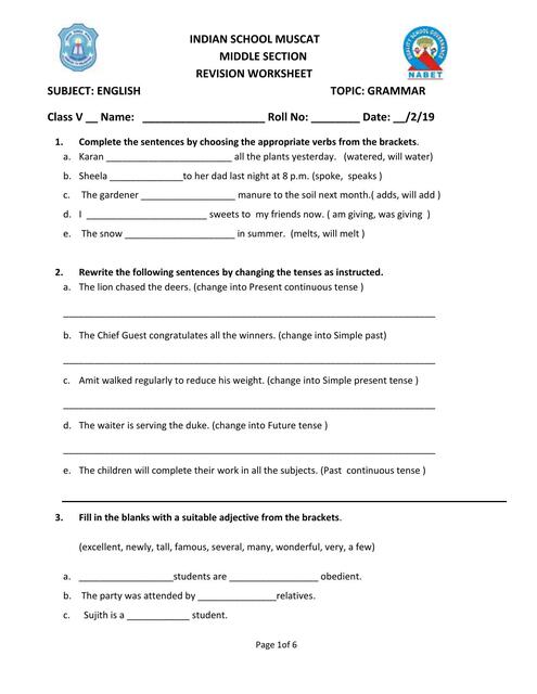CLASS 5 English REVISION WORKSHEET 1 1 | Estefanía Díaz | uDocz