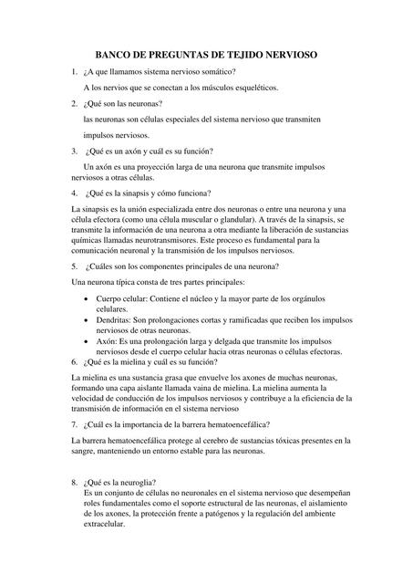 BANCO DE PREGUNTAS DE TEJIDO NERVIOSO HISTO | Lucero Muñante Gonzales | uDocz