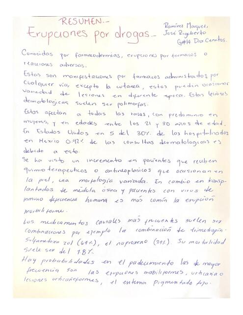 Resumen erupción por drogas | José | uDocz