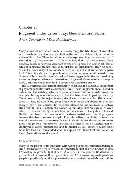 Amos Tversky and Daniel Kahneman Judgment under Un | Zulu R | uDocz