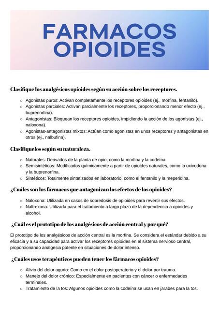 PREGUNTAS FARMACOS OPIOIDES | Dra. Batista | uDocz