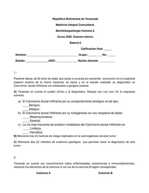 Examen Morfofisiopatologia I MFPH I Curso 2020 | Ysaac Garcia | uDocz