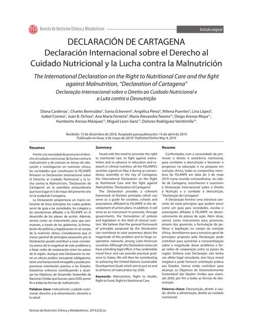 Declaración de Cartagena Rev Nutr Clin Metab b | Dany | uDocz