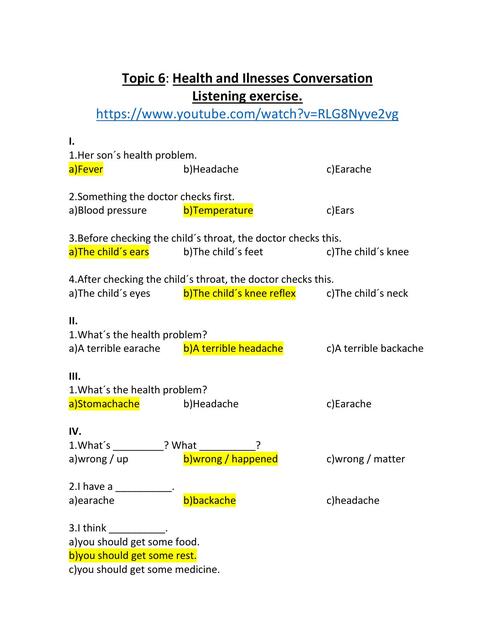Health and Ilnesses Listening exercise | Esmeralda | uDocz