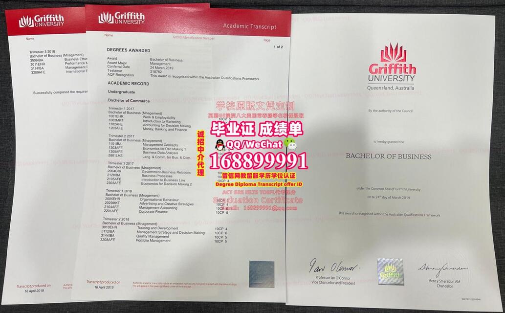 (原版定制)Griffith毕业证学位证格里菲斯大学文凭成绩单QQ微信168899991做Griffith留信网中留服学历认证改 ...