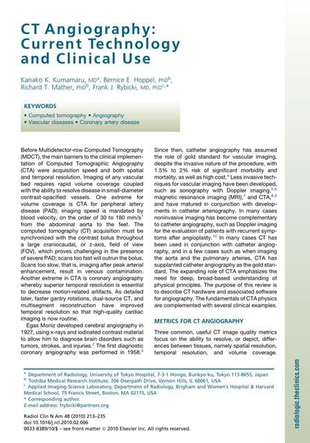 CT Angiography Current Technology and Clinical Use | Lucila | uDocz