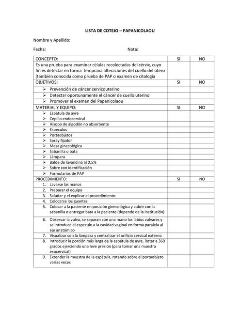 LISTA DE COTEJO PAP | Jhenny | uDocz