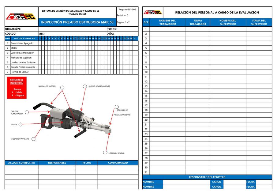 CHECK LIST GEOMEMBRANA EXTRUSORA | Diego Guevara | uDocz