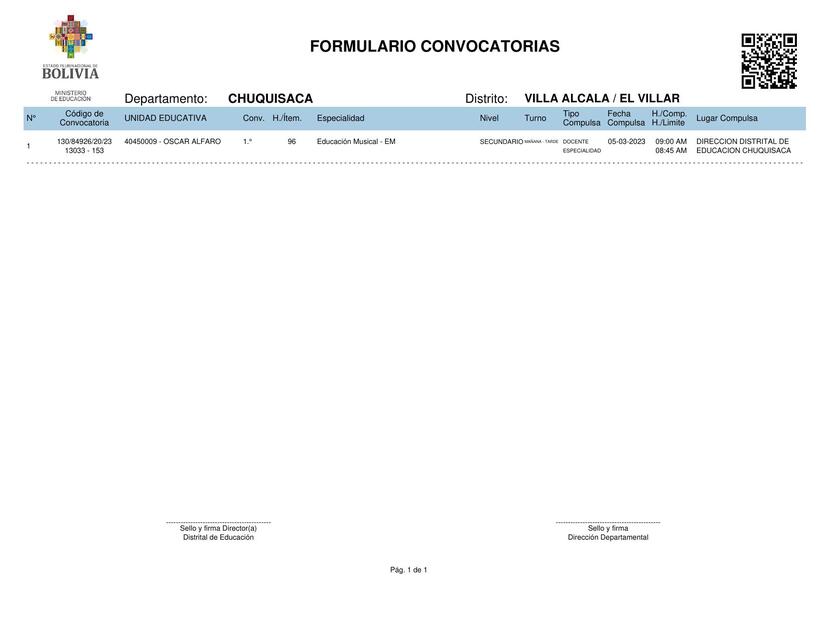 1RA CONVOCATORIA EDUCACION MUSICAL OSCAR ALFARO | Efrain Jenry | uDocz