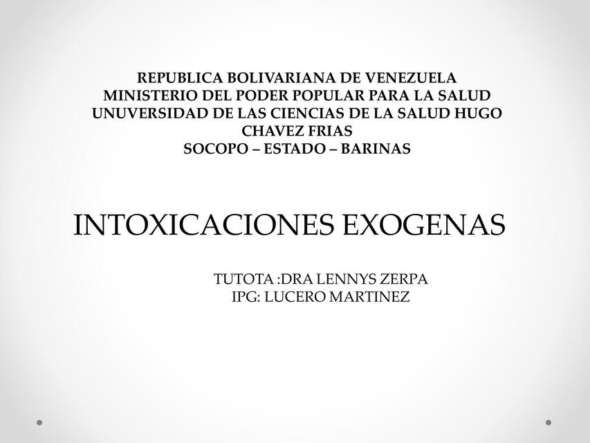 INTOXICACIONES EXOGENAS NUEVAS | Lucero | uDocz
