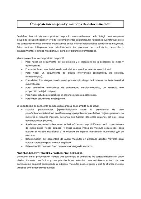 Composición corporal y métodos de determinación | Agustina | uDocz