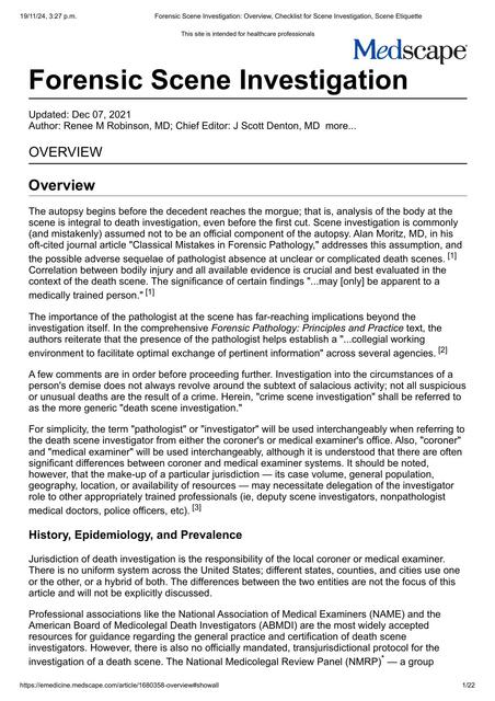 Forensic Scene Investigation Overview Checklist fo | Fernando Arellano ...