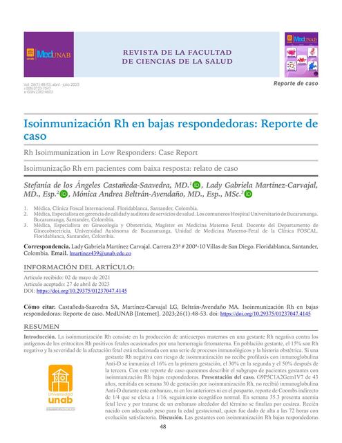 Isoinmunizacion Rh en bajas respondedoras Reporte | Lisbeth | uDocz