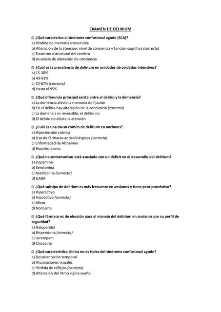 EXAMEN DE DELIRIUM | Futuro Doctor | uDocz