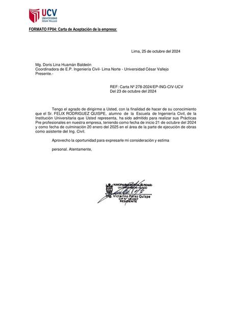 FORMATO FP04 CARTA DE ACEPTACIÓN 1 | william julio rosales quezada | uDocz