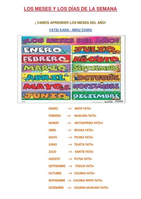 LOS MESES LOS DÍAS DE LA SEMANA Y LOS COLORES | Lucero | uDocz