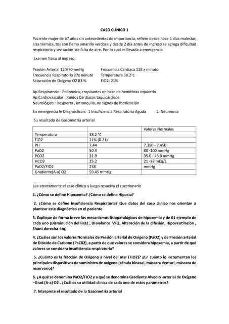CASO CLÍNICO 1 Insuficiencia Respiratoria II | Marcelo Alberto Guevara Callacna | uDocz