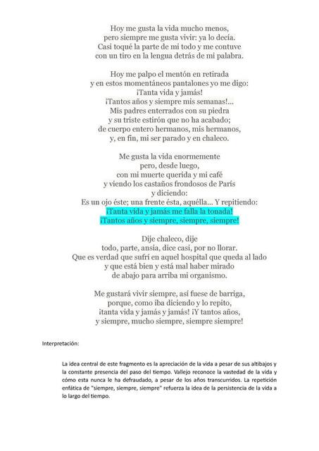 poema: hoy me gusta la vida mucho menos- cesar vallejo | Ana Tello | uDocz