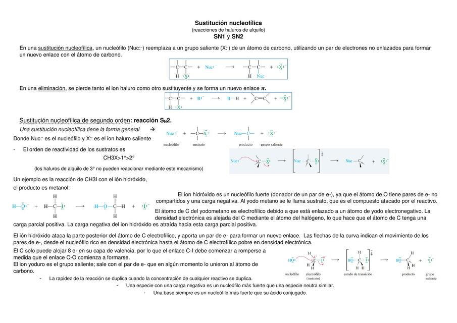 Sustitución nucleofílica SN1 Y SN2 | Eileen | uDocz
