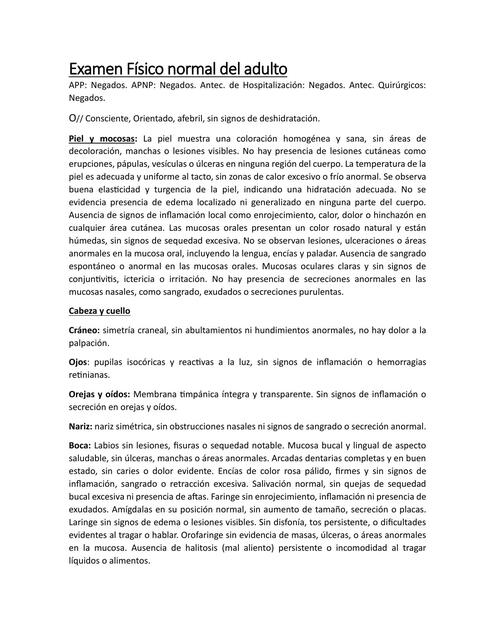 Examen Físico normal del adulto por Delvis Hurtado | Delvis Hurtado | uDocz