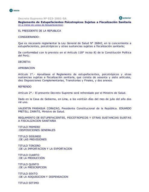 REGLAMENTOS DE ESTUPEFACIENTES Y PSICOTROPICOS | BOTICA | uDocz