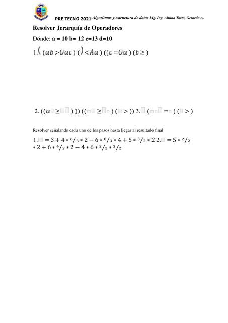 Problemas Jerarquía de Operadores | Ingrid Juarez | uDocz