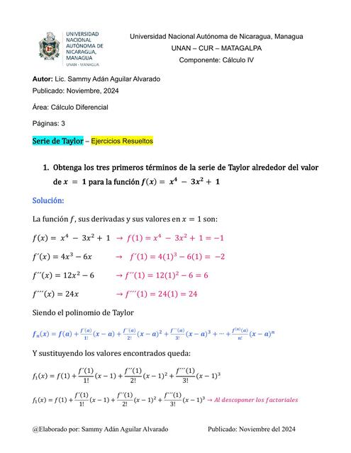 Serie de Taylor Ejercicios Resueltos | Sammy Adán Aguilar Alvarado | uDocz
