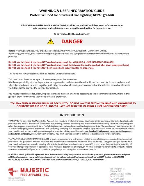 NFPA Warning and User Guide APPROVED BY UL 6 with | Gustavo ...