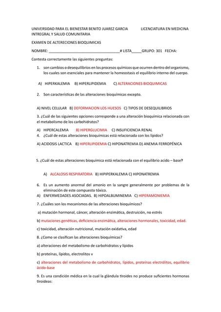 EXAMEN DE ALTERACIONES BIOQUIMICAS | Luz Lazo | uDocz