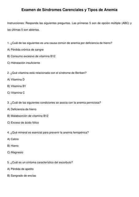 Examen Sindromes Anemia | Luz Lazo | uDocz