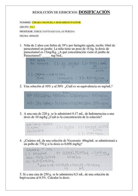 EJERCICIOS DE DOSIFICACIÓN | Apuntes Médicos | uDocz