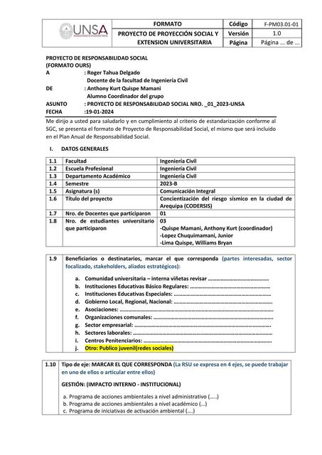 FORMATO PROYECTO DE RESPONSABILIDAD SOCIAL final 1 | Anthony Kurt | uDocz