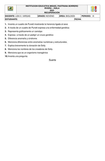 RECUPERACION 3P GRADO 9 | David Santiago | uDocz