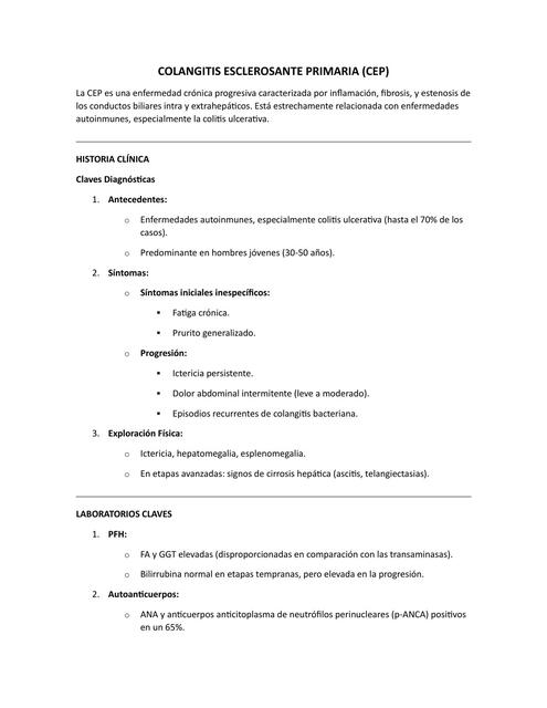 COLANGITIS ESCLEROSANTE PRIMARIA | Yaz | uDocz