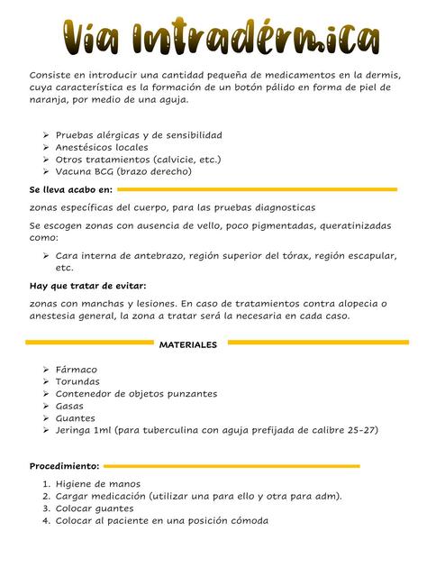 Resúmenes de Vía intradérmica | Descarga apuntes de Vía intradérmica