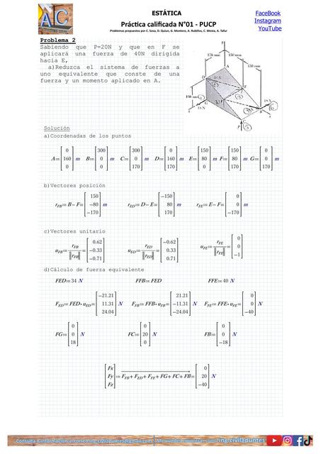 PC1EJ2 Examen practica calificada 1 ejercicio 2 - Estática | RecursosIngenieriaCivil | uDocz