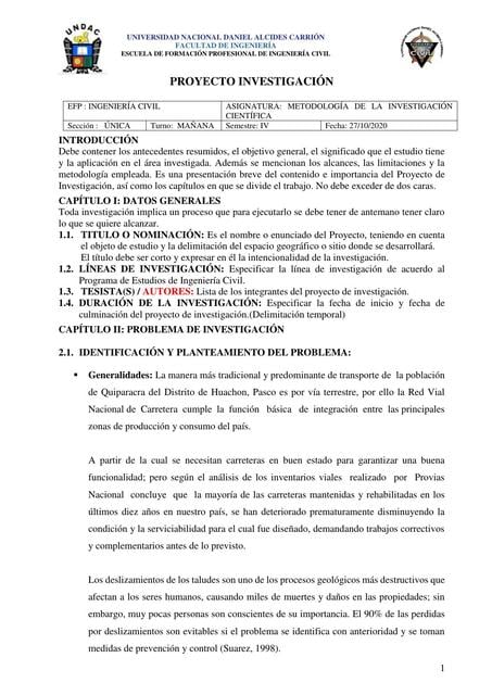 ESTRUCTURA DEL PROYECTO DE INVESTIGACIÓN | Charlys Villanueva ...