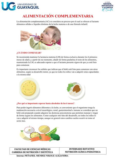 ALIMENTACIÓN COMPLEMENTARIA | Nikole Peñafiel | uDocz