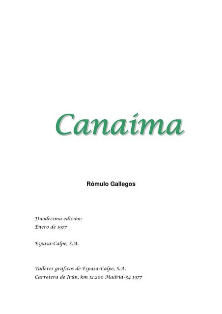 Canaima Rómulo Gallegos | rahiza luliva | uDocz