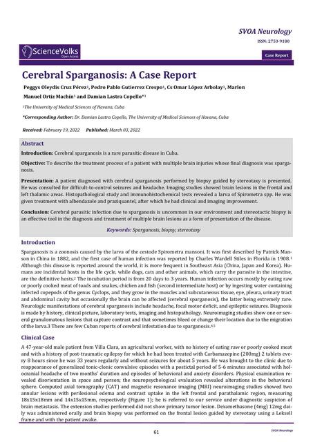 Cerebral Sparganosis A Case Report SVOA NE 03 051 | Damian Lastra ...