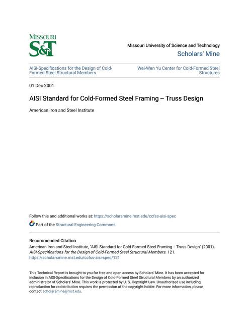 AISI Standard for Cold Formed Steel Framing Truss | Bolivar | uDocz