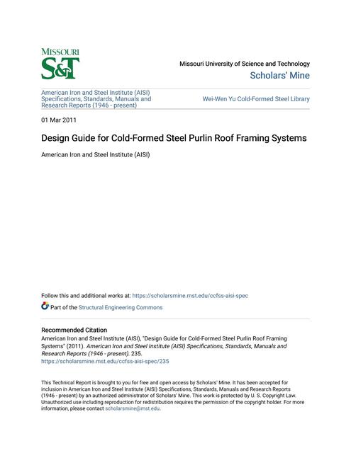 Design Guide for Cold Formed Steel Purlin Roof Fra | Bolivar | uDocz