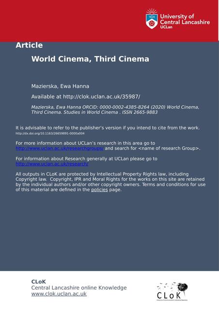 World Cinema Third Cinema | Carlos Daniel | uDocz