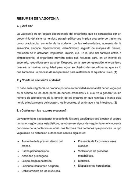 RESUMEN VAGOTONIA | CUESTIONARIOS MEDICINA 👨‍⚕️📚 | uDocz