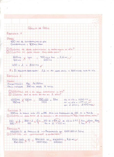 EJERCICIOS CALCULO DE DOSIS | Nicole Juarez | uDocz