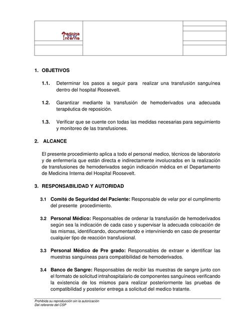 PROCEDIMIENTO PARA TRANSFUCIONES DE HEMODERIVADOS | Rodolfo Pineda | uDocz