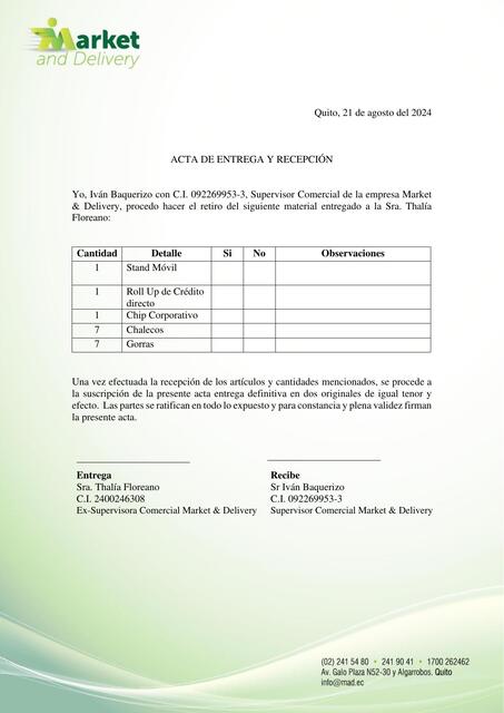 ACTA ENTREGA MATERIALES | Ivan | uDocz