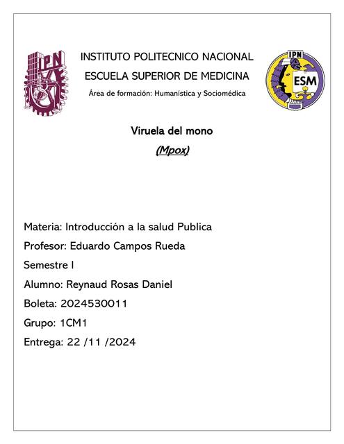 Viruela del mono mpox Daniel Reynaud 1CM1 | Reynaud Rosas Daniel | uDocz